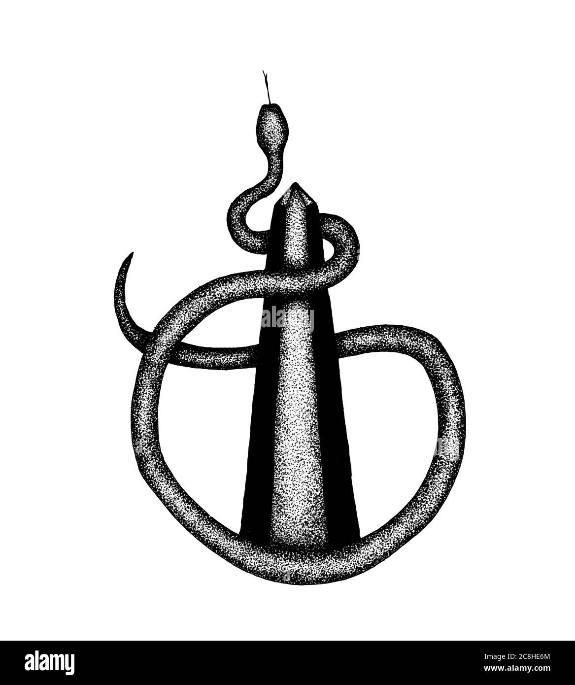 Ink pointillism snake with crystal on white background Stock Photo - Alamy