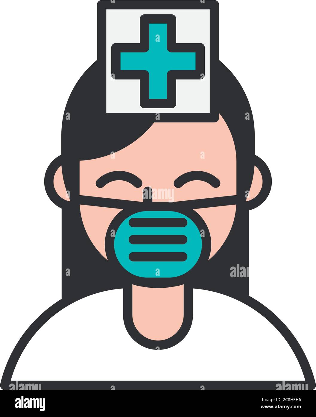 nurse wearing medical masks line and fill style vector illustration ...