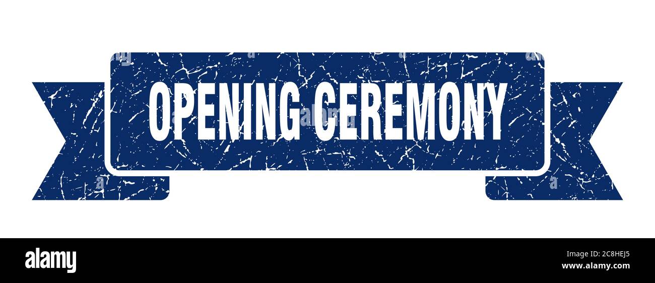 opening ceremony ribbon sign. opening ceremony vintage retro band Stock ...