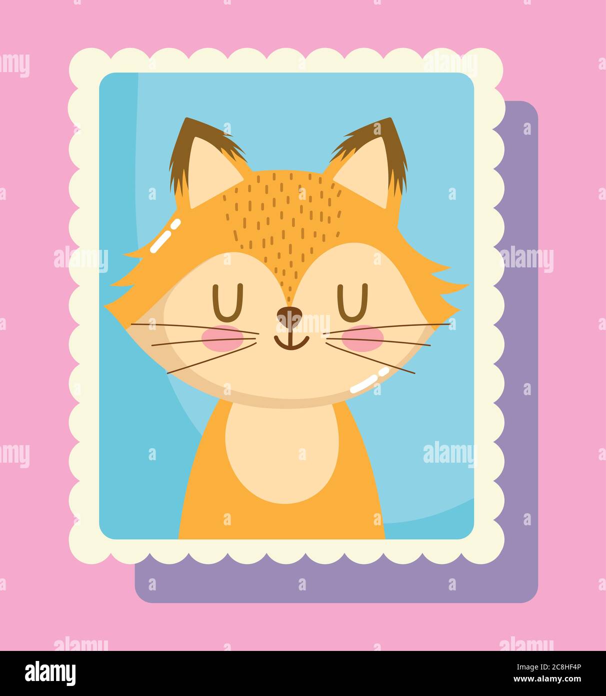 cute little fox animals cartoon postage mail stamp vector illustration ...
