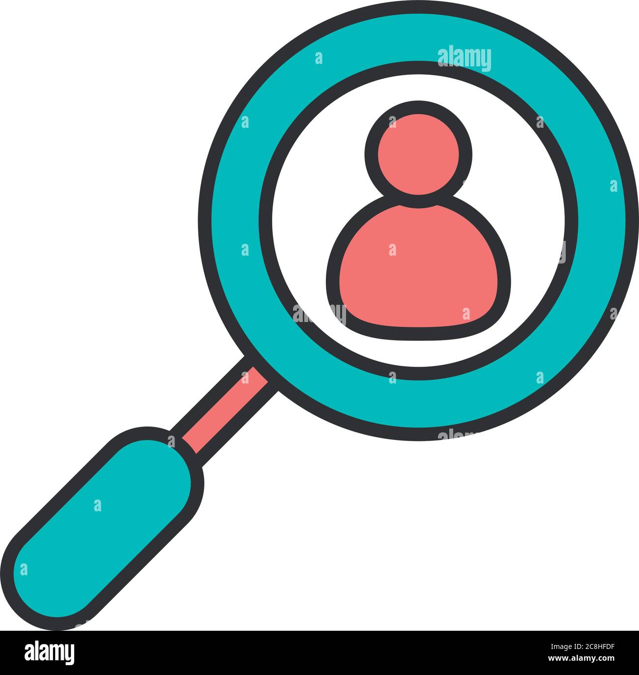 magnifying glass with user character line and fill style vector ...