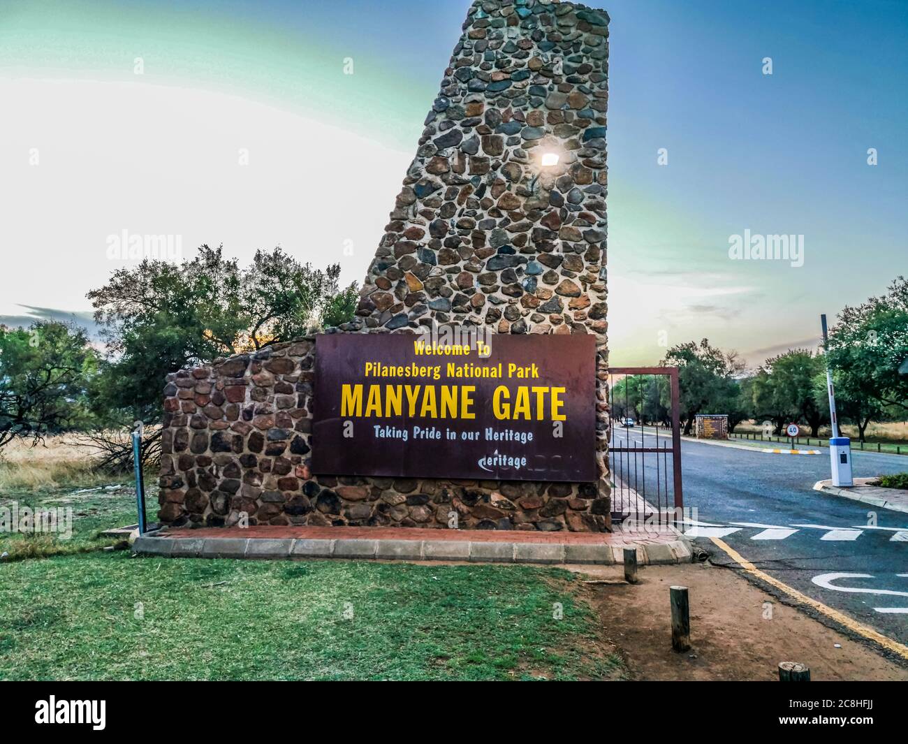 Entrance gate of Pilanesberg national park a malaria free big five nature reserve in South ...