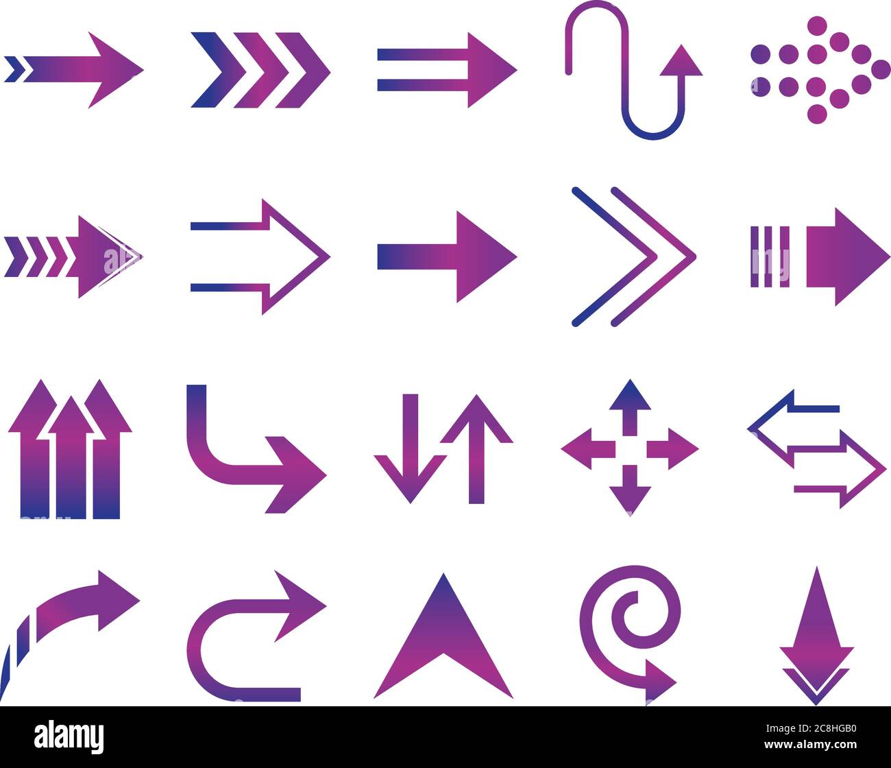 Arrows Direction Guide Cursor Web Navigation Icons Set Gradient Style Vector Illustration Stock