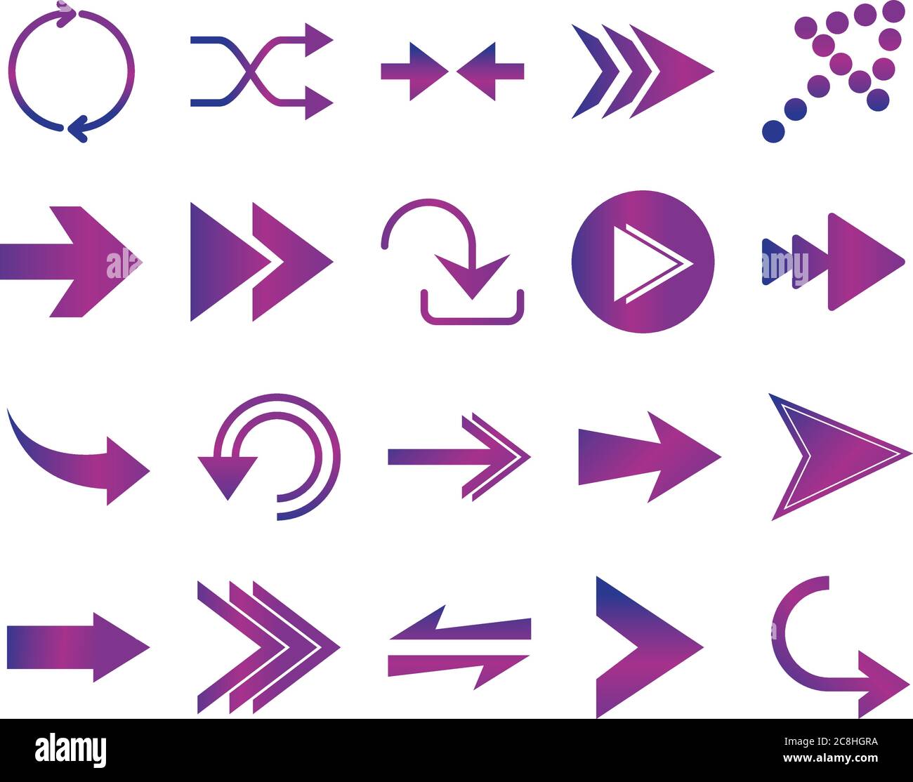 Arrows Direction Guide Cursor Web Navigation Icons Set Gradient Style Vector Illustration Stock