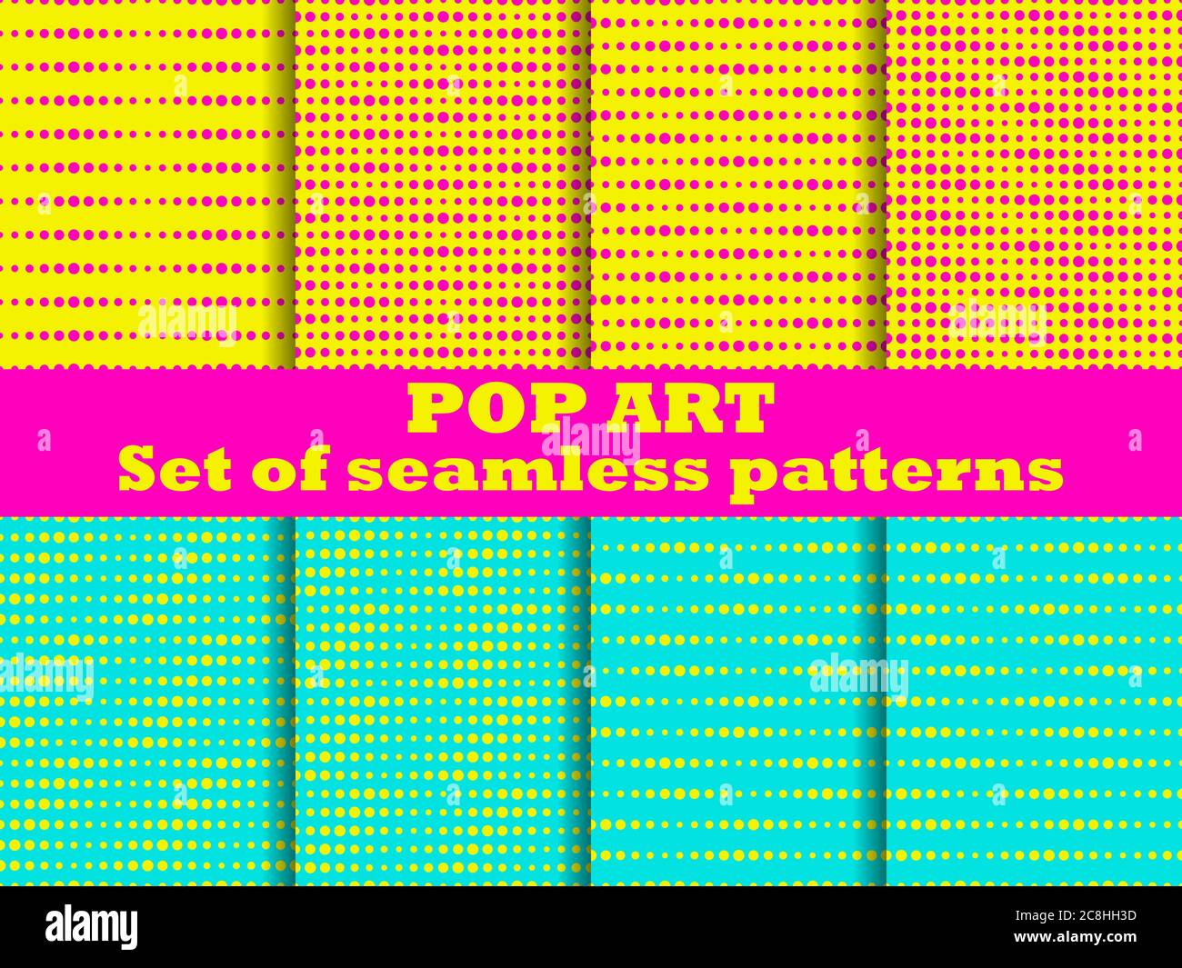 Dotted, Pop Art seamless pattern set. 1960s pop art background for ...