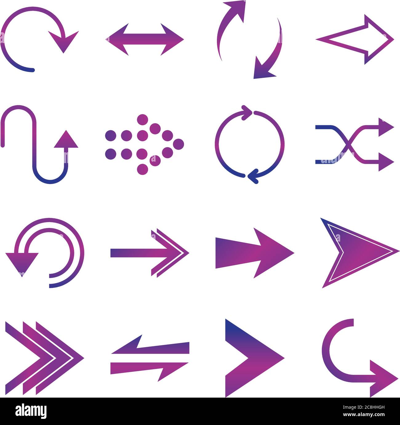 Arrows Direction Guide Cursor Web Navigation Icons Set Gradient Style Vector Illustration Stock