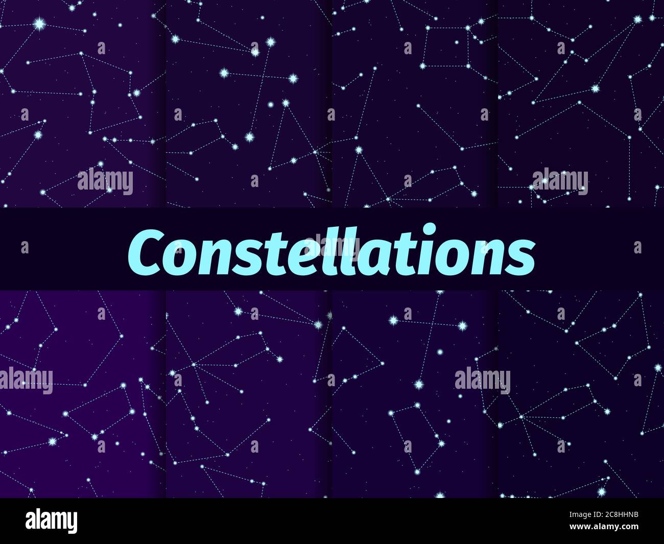 Constellations seamless pattern set. Starry night sky map. Cluster of ...