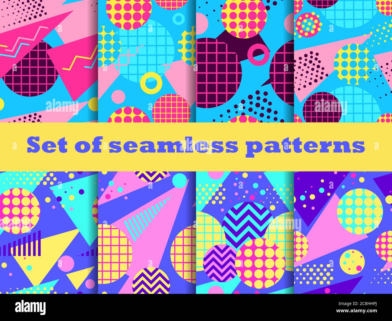 Memphis seamless patterns set. Geometric elements of Memphis in the ...