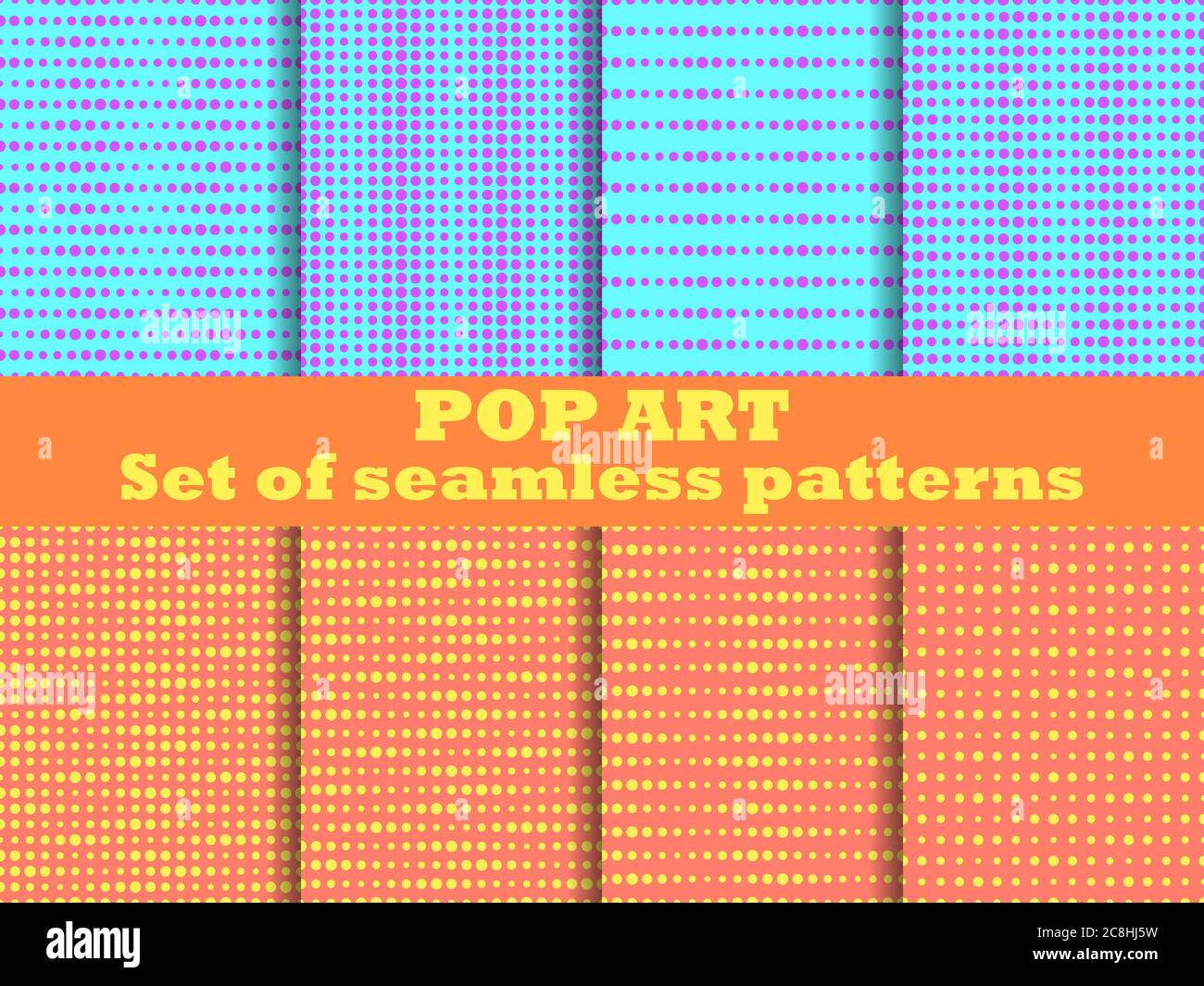 Dotted, Pop Art seamless pattern set. 1960s pop art background for ...