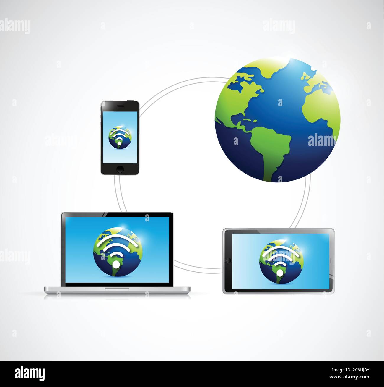 Electronics wifi network connection illustration design over a white ...