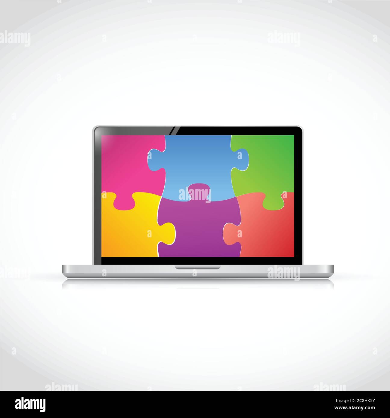 Laptop puzzle pieces tablet screen illustration design over a white ...