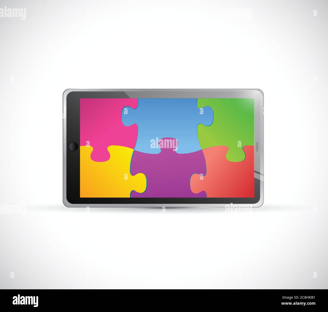 Puzzle pieces tablet screen illustration design over a white background ...