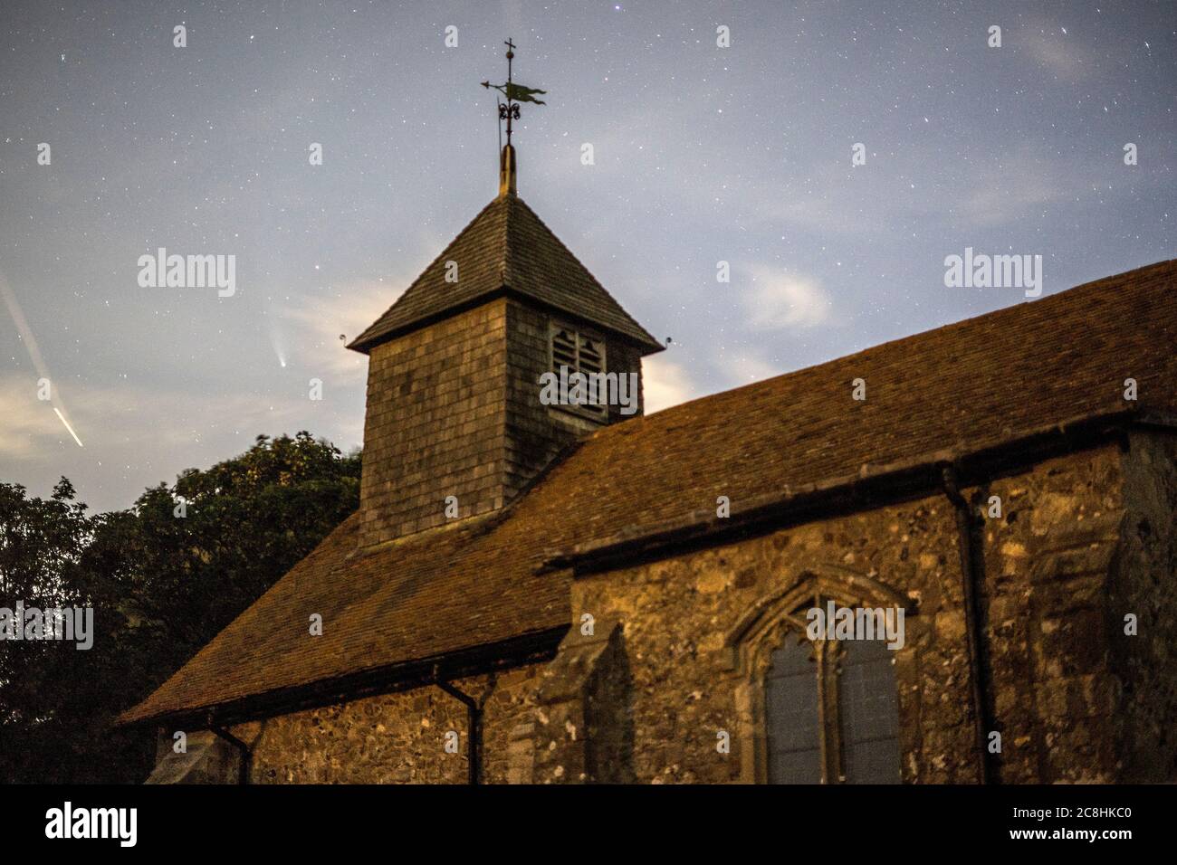Harty, Kent, UK. 24th July, 2020. Comet Neowise pictured this evening ...