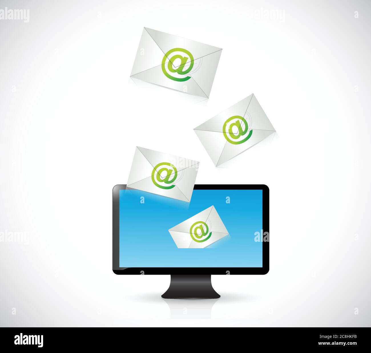 Receiving mail on a computer. illustration design over a white ...