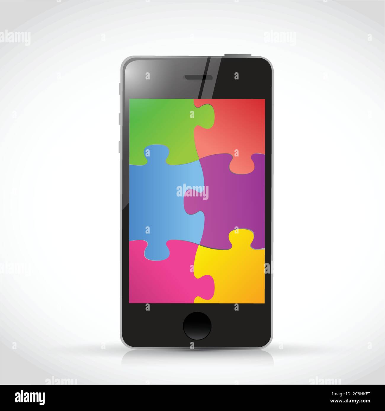 Puzzle pieces phone screen illustration design over a white background ...