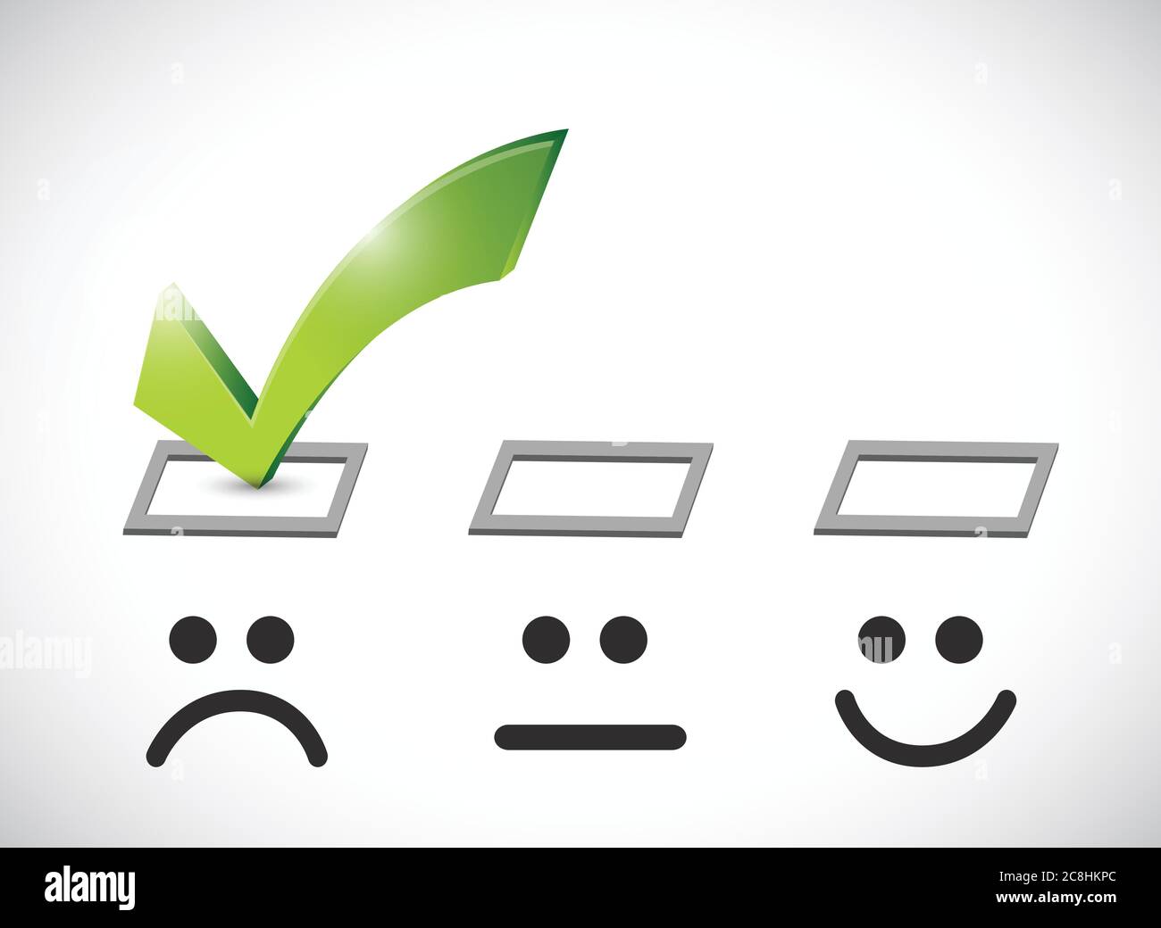 Sad face check mark selection illustration design over a white ...