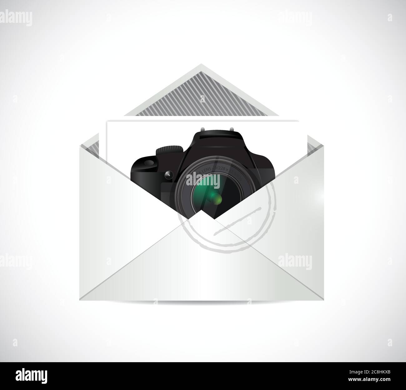 Camera inside an envelope illustration design over a white background ...