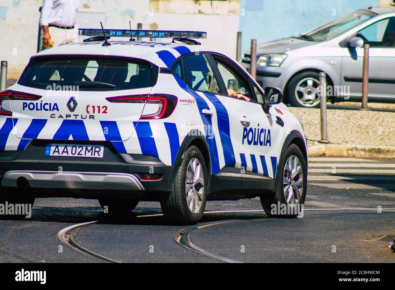 Lisbon Portugal july 24, 2020 View of a classic police car driving ...