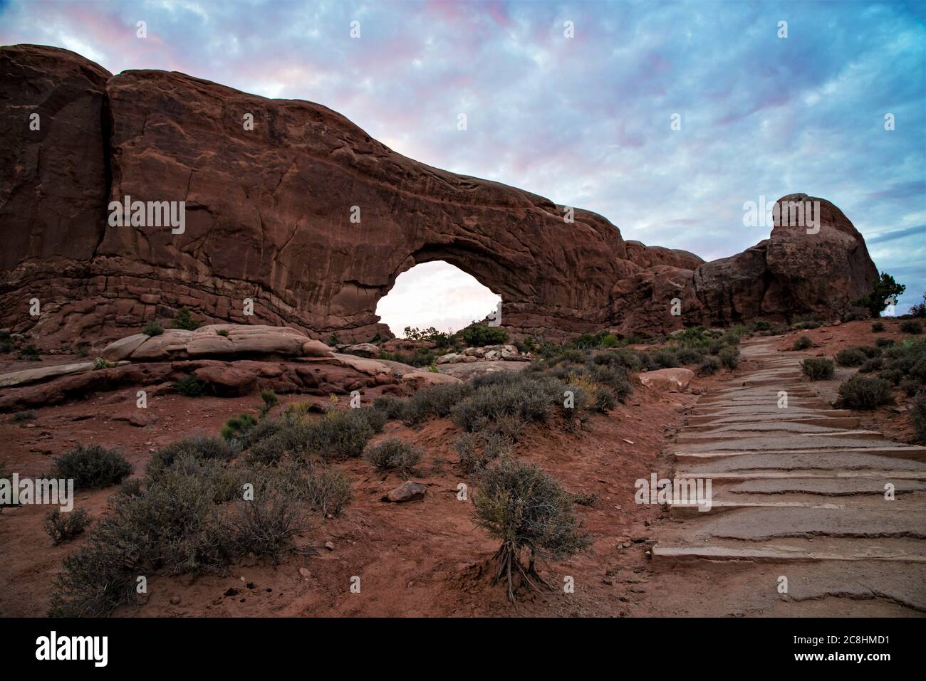The north and south Window Arches and Balanced Rock in Arches National ...
