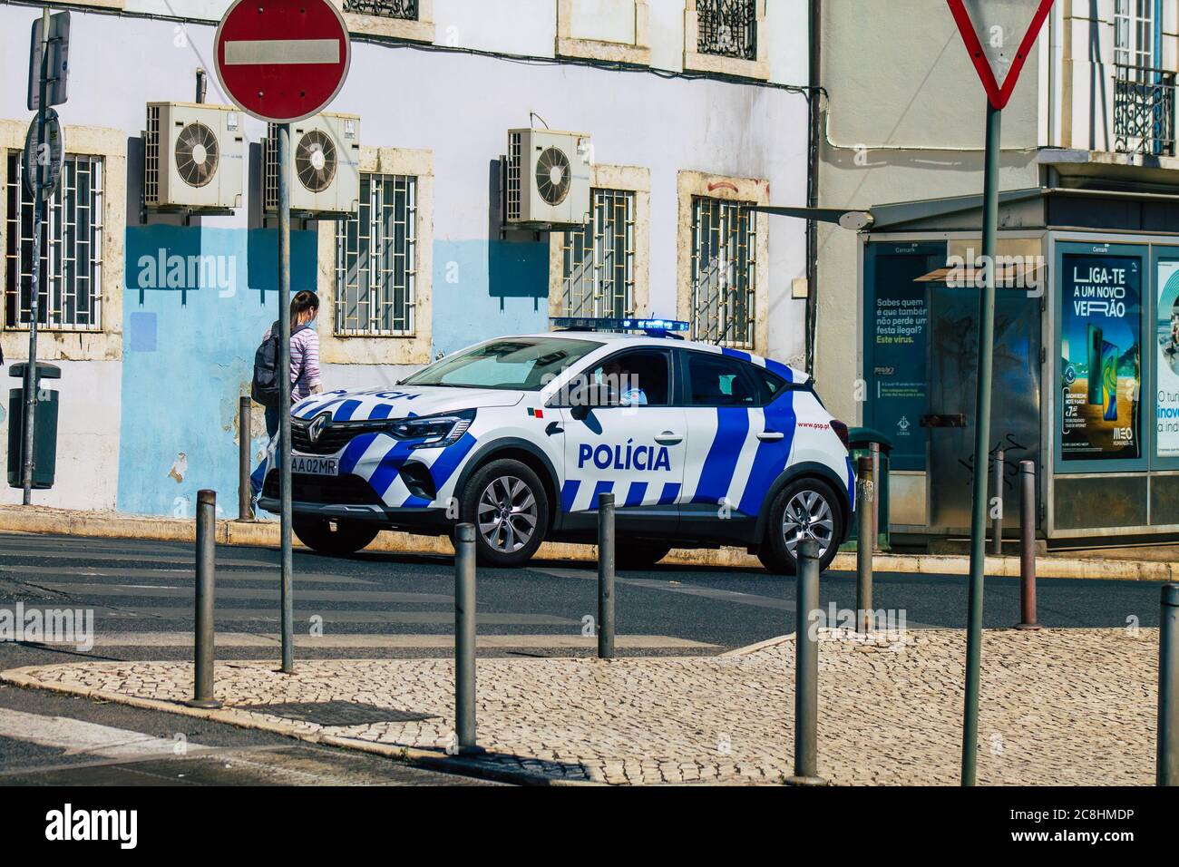 Lisbon Portugal july 24, 2020 View of a classic police car driving ...