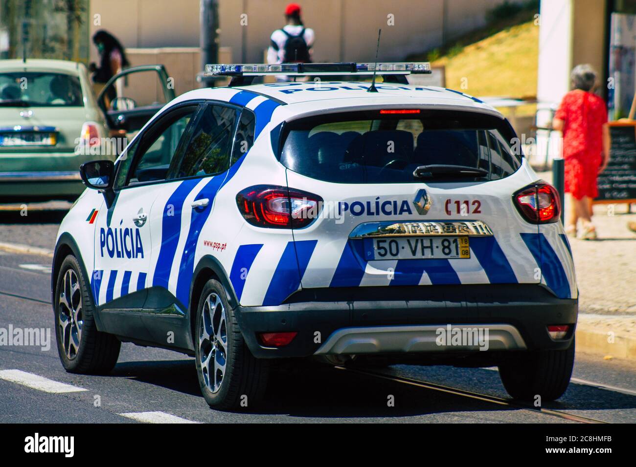 Lisbon Portugal july 24, 2020 View of a classic police car driving ...