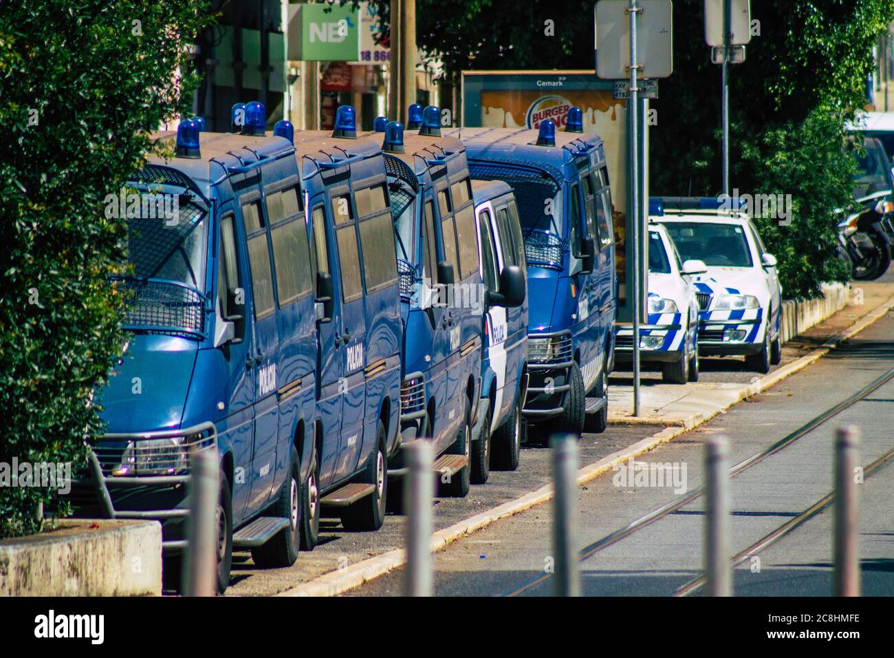 Lisbon Portugal july 24, 2020 View of a classic police car parked front ...