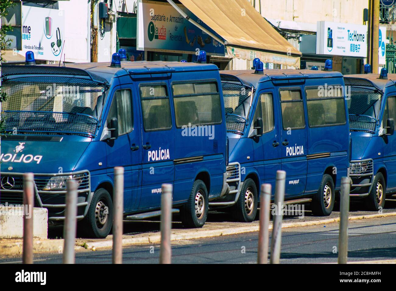 Lisbon Portugal july 24, 2020 View of a classic police car parked front ...