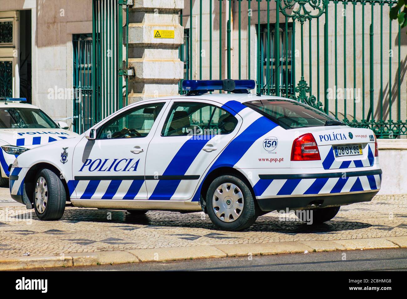 Lisbon Portugal july 24, 2020 View of a classic police car parked front ...