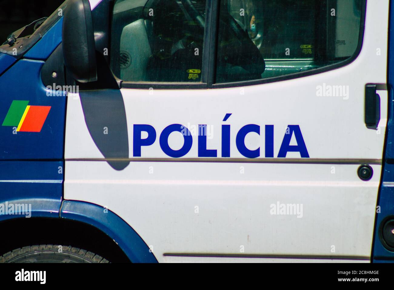 Lisbon Portugal july 24, 2020 View of a classic police car parked front ...