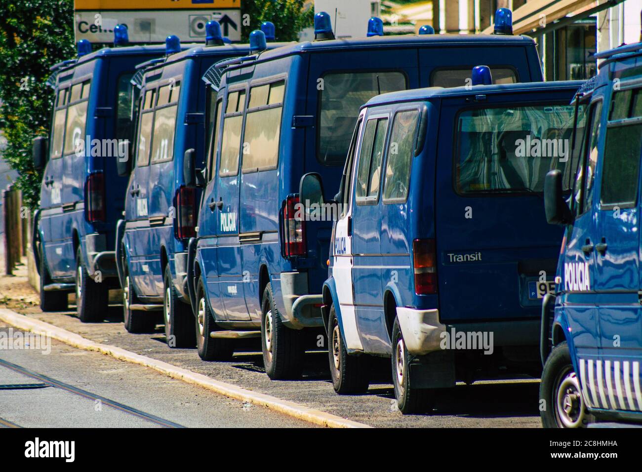 Lisbon Portugal july 24, 2020 View of a classic police car parked front ...