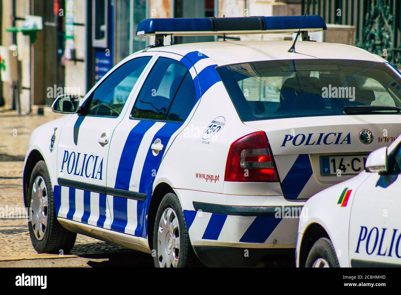 Lisbon Portugal july 24, 2020 View of a classic police car parked front ...