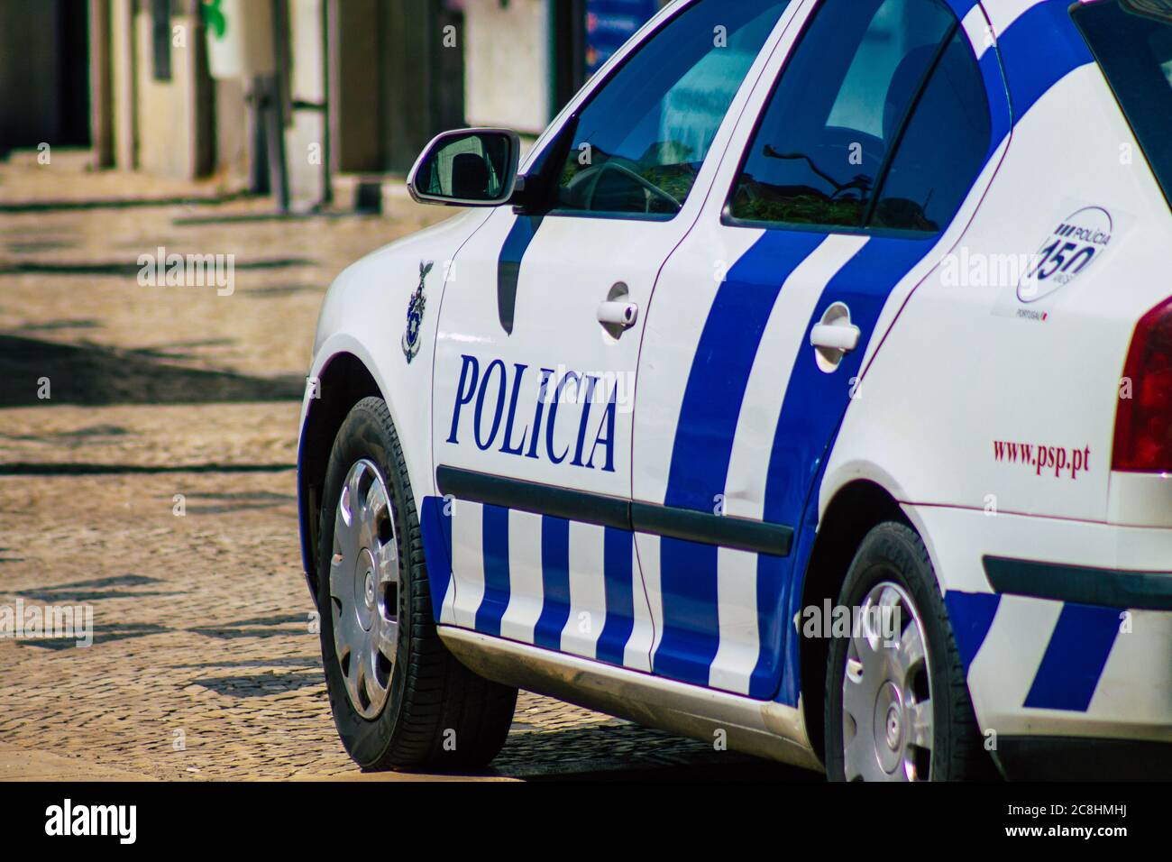 Lisbon Portugal july 24, 2020 View of a classic police car parked front ...