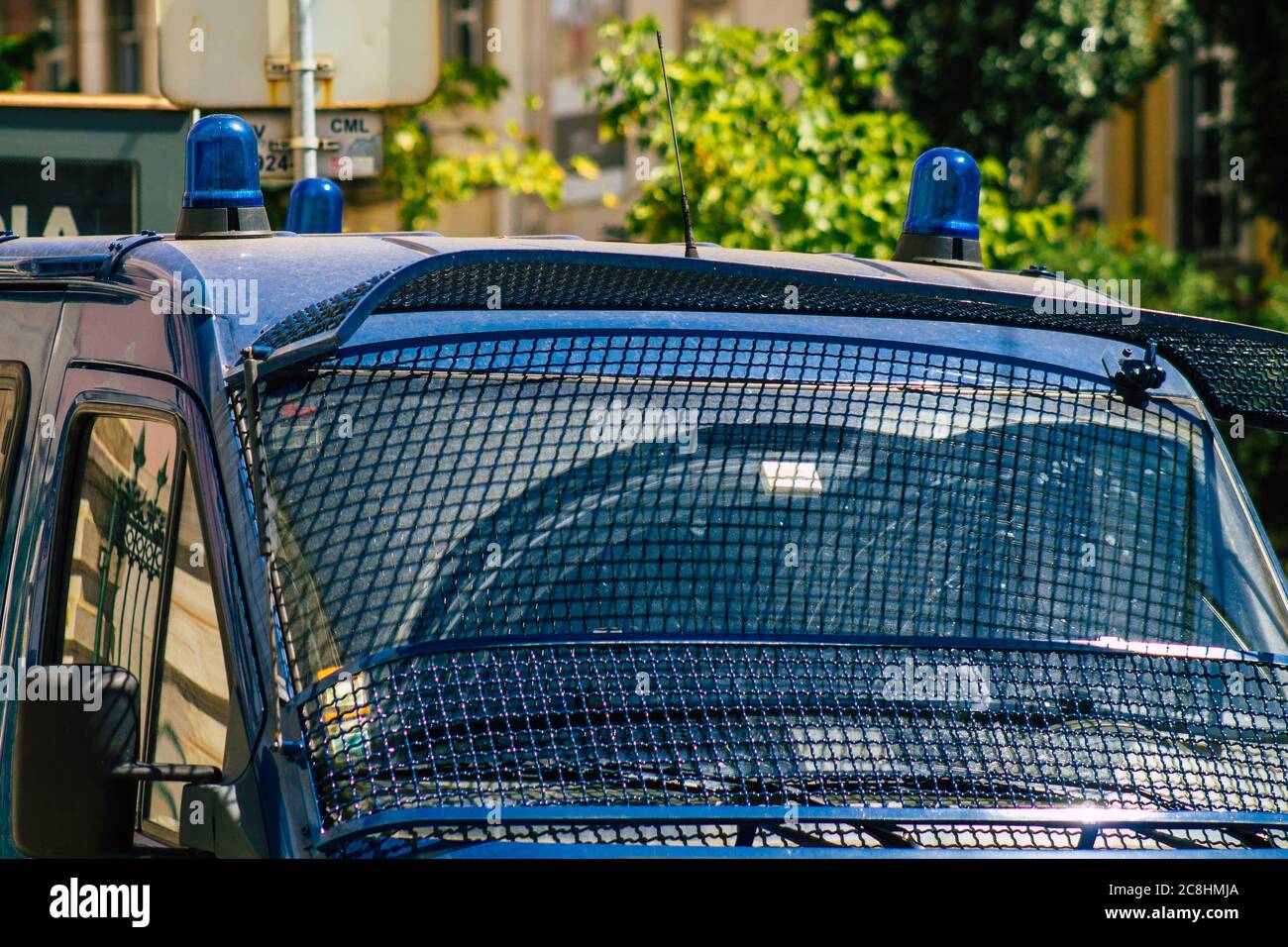 Lisbon Portugal july 24, 2020 View of a classic police car parked front ...
