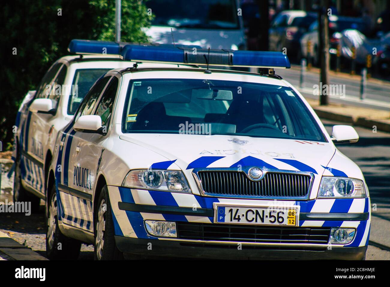 Lisbon Portugal july 24, 2020 View of a classic police car parked front ...