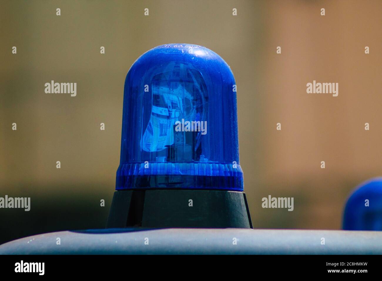 Lisbon Portugal july 24, 2020 View of a classic police car parked front ...