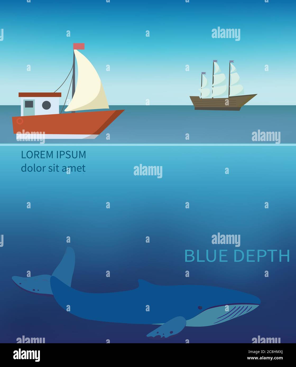 Vector banner of ships in the sea and underwater life Stock Vector ...