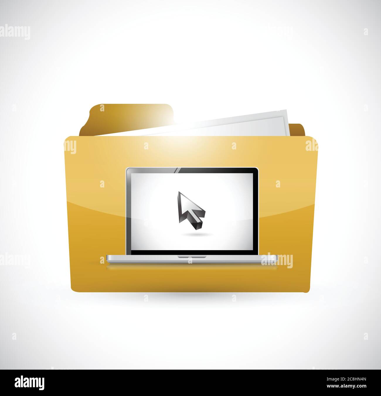 Folder and a laptop computer illustration design over a white ...
