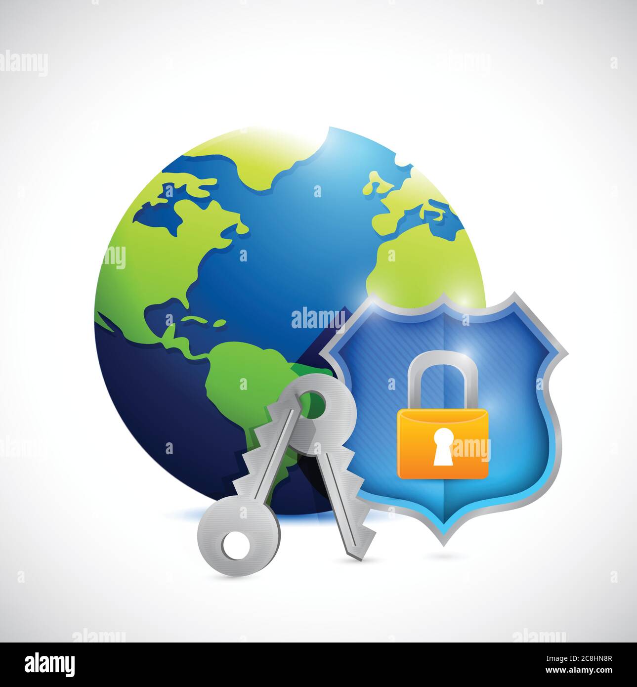 Globe and shield security illustration design over a white background ...