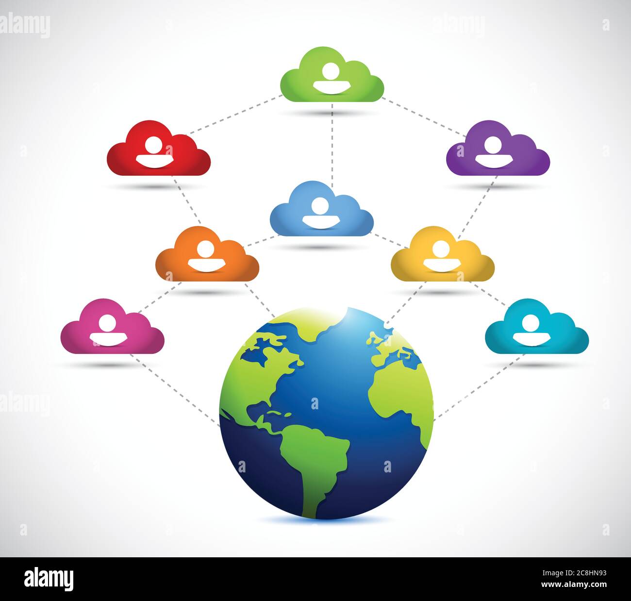 Cloud avatar diagram network globe illustration design over a white ...