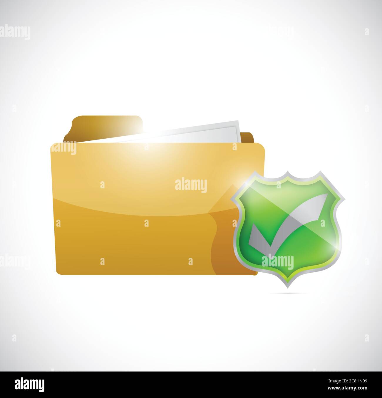 Folder and check mark shield illustration design over a white ...