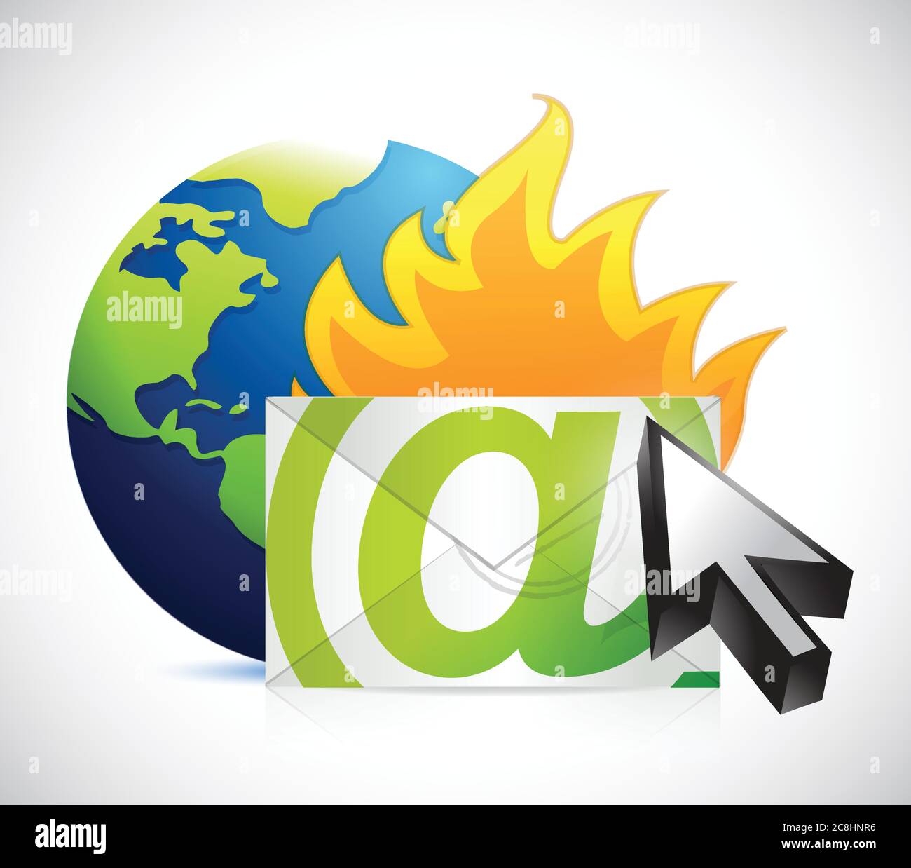 Globe and email on fire. illustration design over a white background ...
