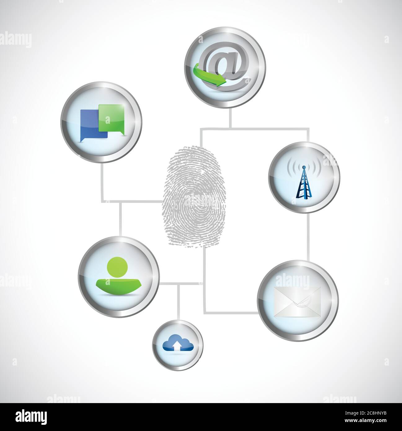Fingerprint investigation link diagram illustration design over a white ...
