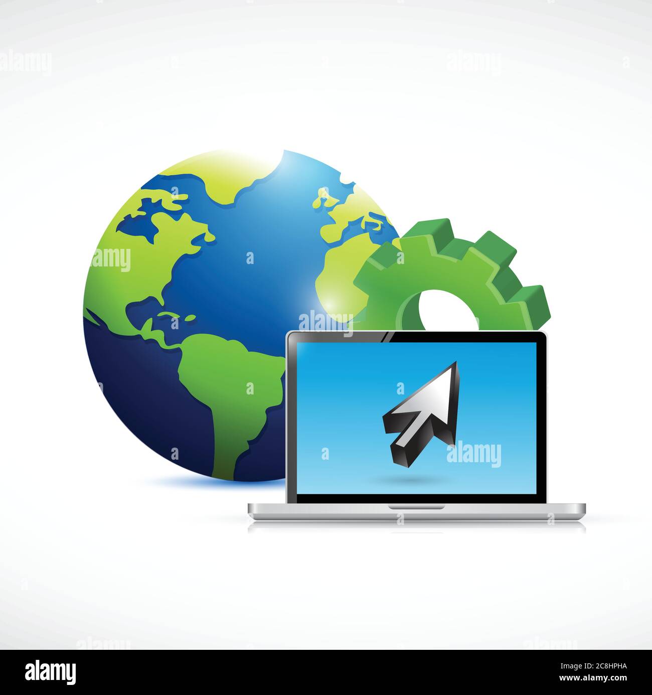 Globe and computer industrial connection. illustration design over a ...