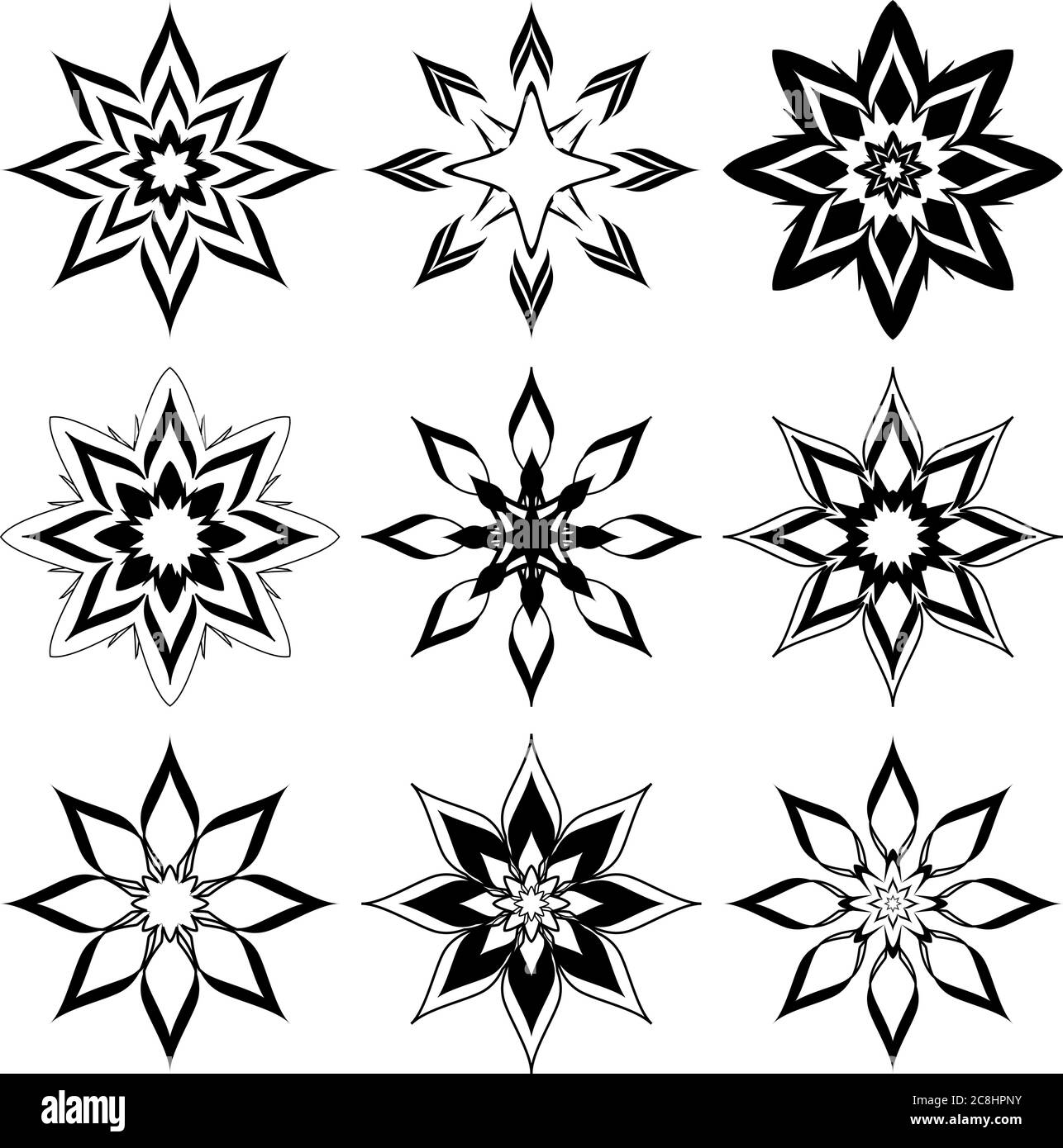 Star flower design set Black and White Stock Photos & Images - Alamy