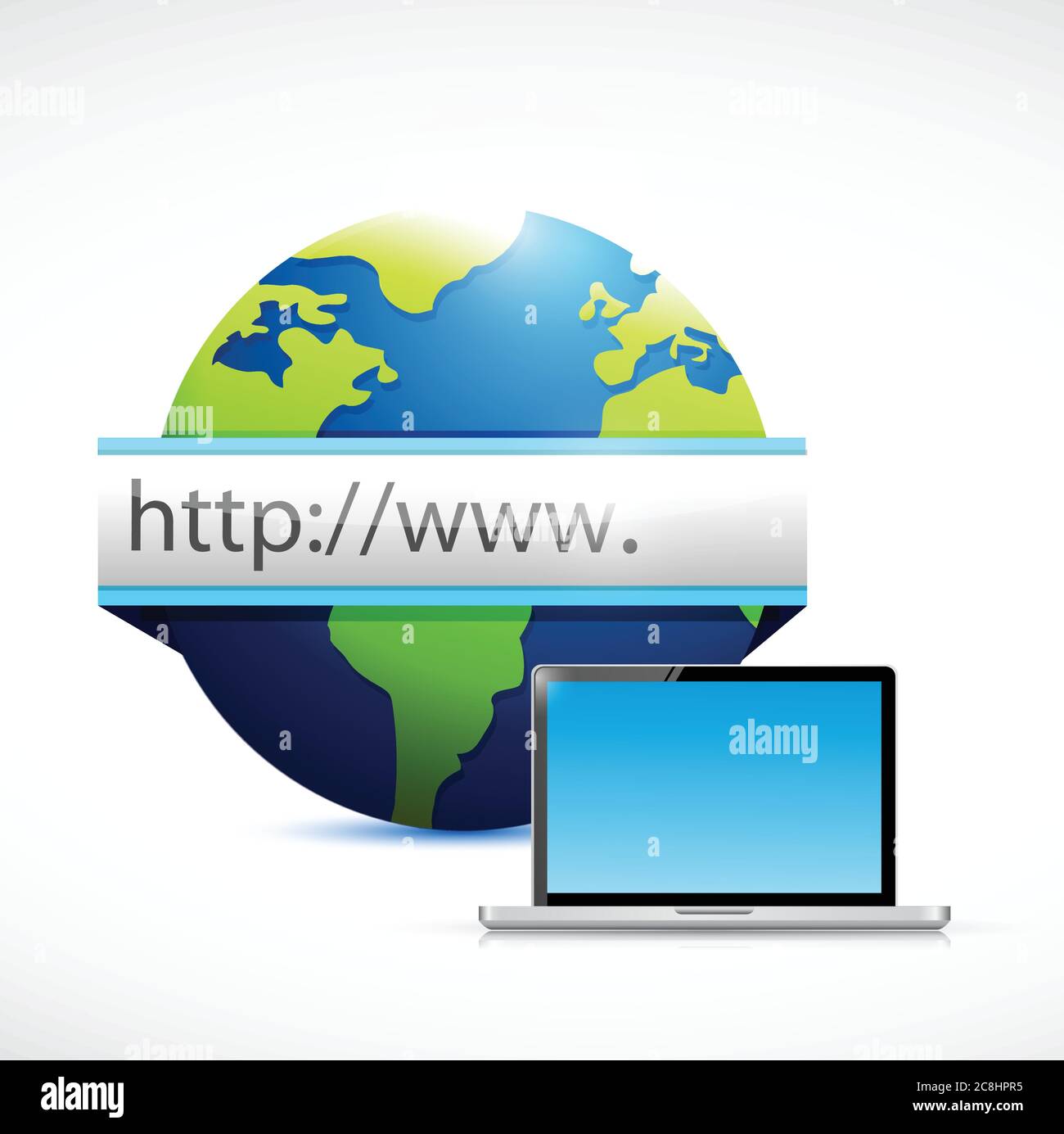 Web globe search bar and computer laptop. illustration design over a ...