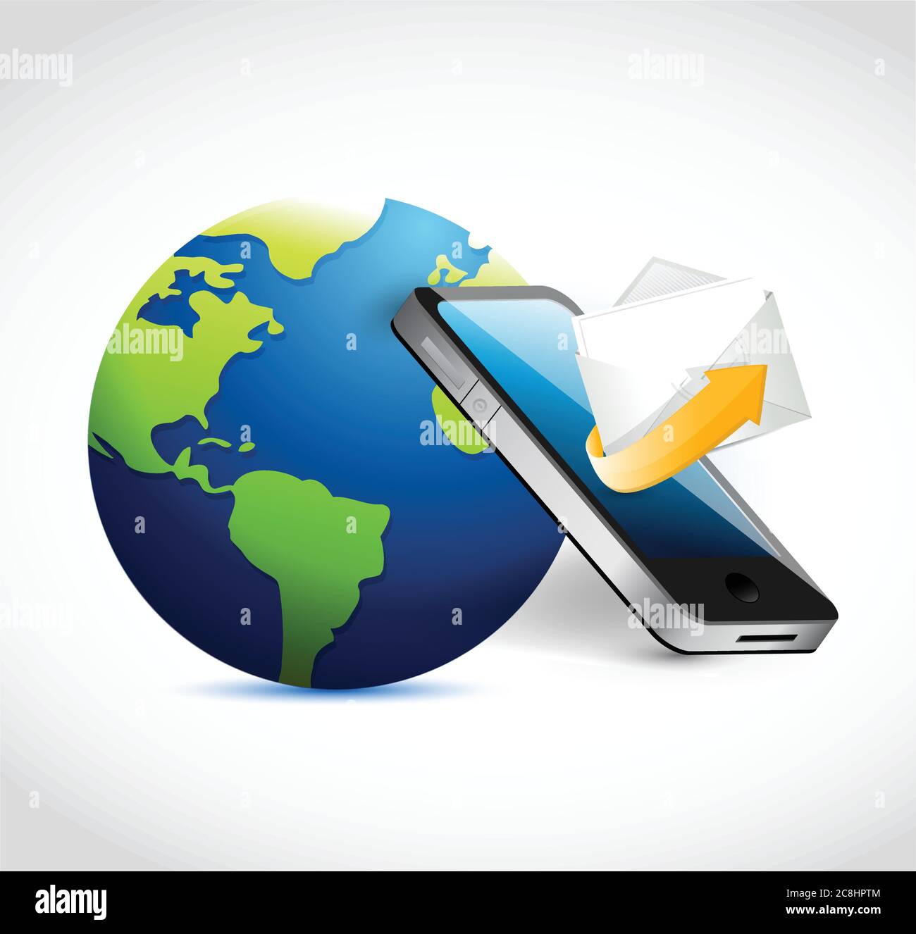 Globe, phone email communication. illustration design over a white ...