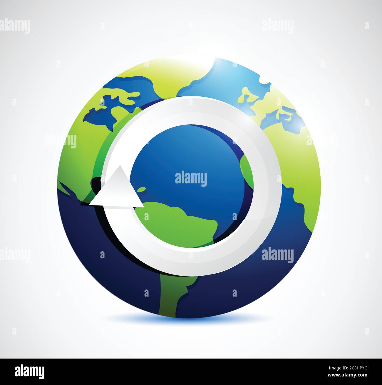Turning cycle symbol icon on globe illustration design over a white ...