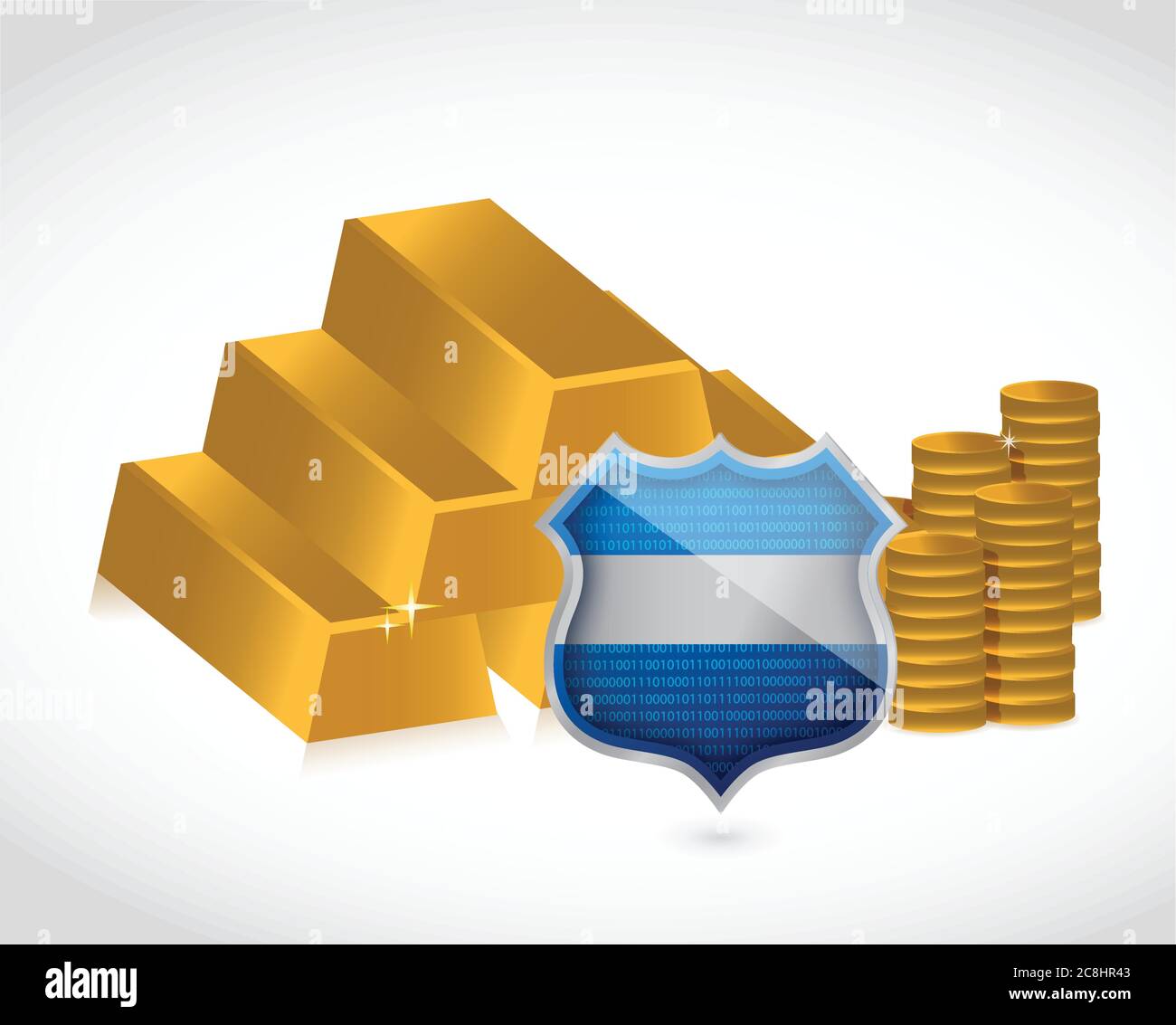 Gold bars and coins shield illustration design over white Stock Vector ...