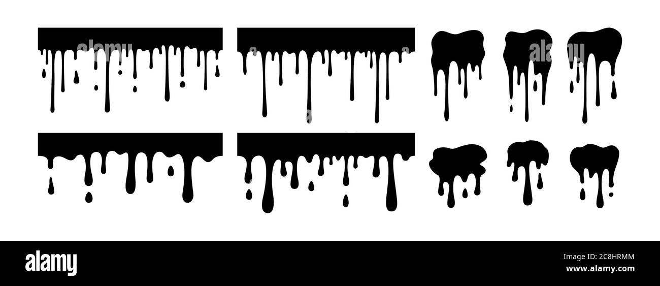 Paint dripping blob collection. Current black silhouette, ink splatter ...