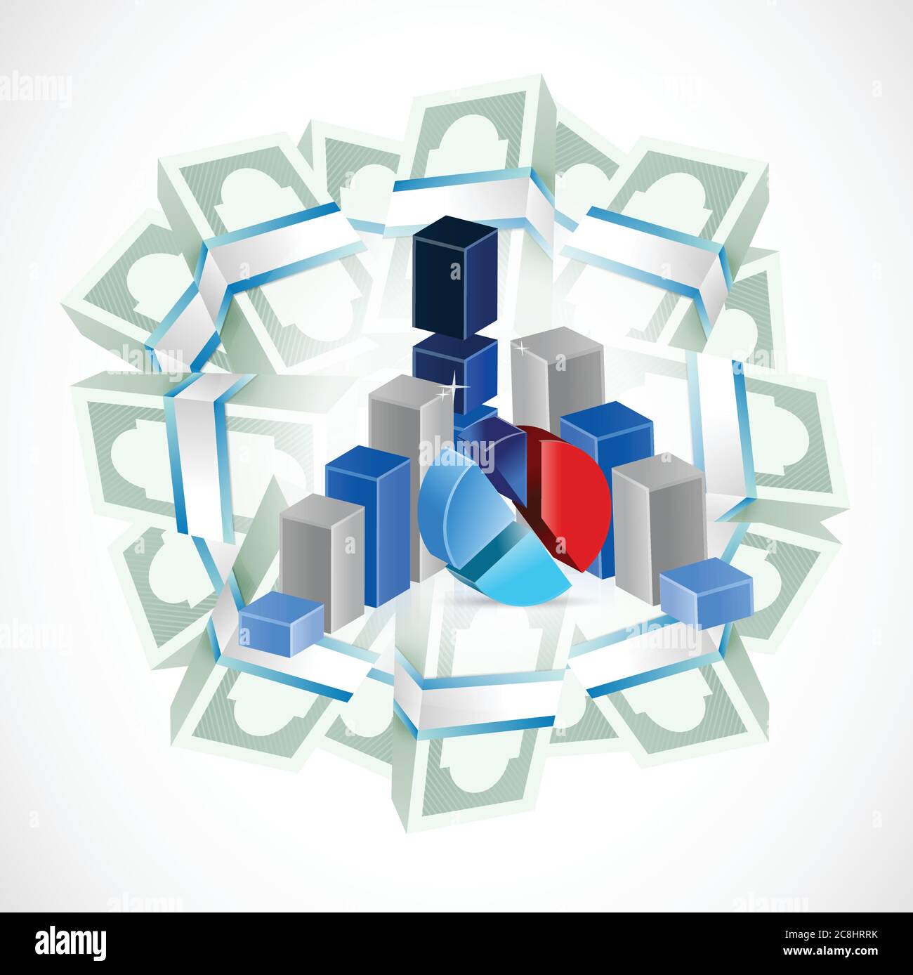Money around business graphs. illustration design over a white ...